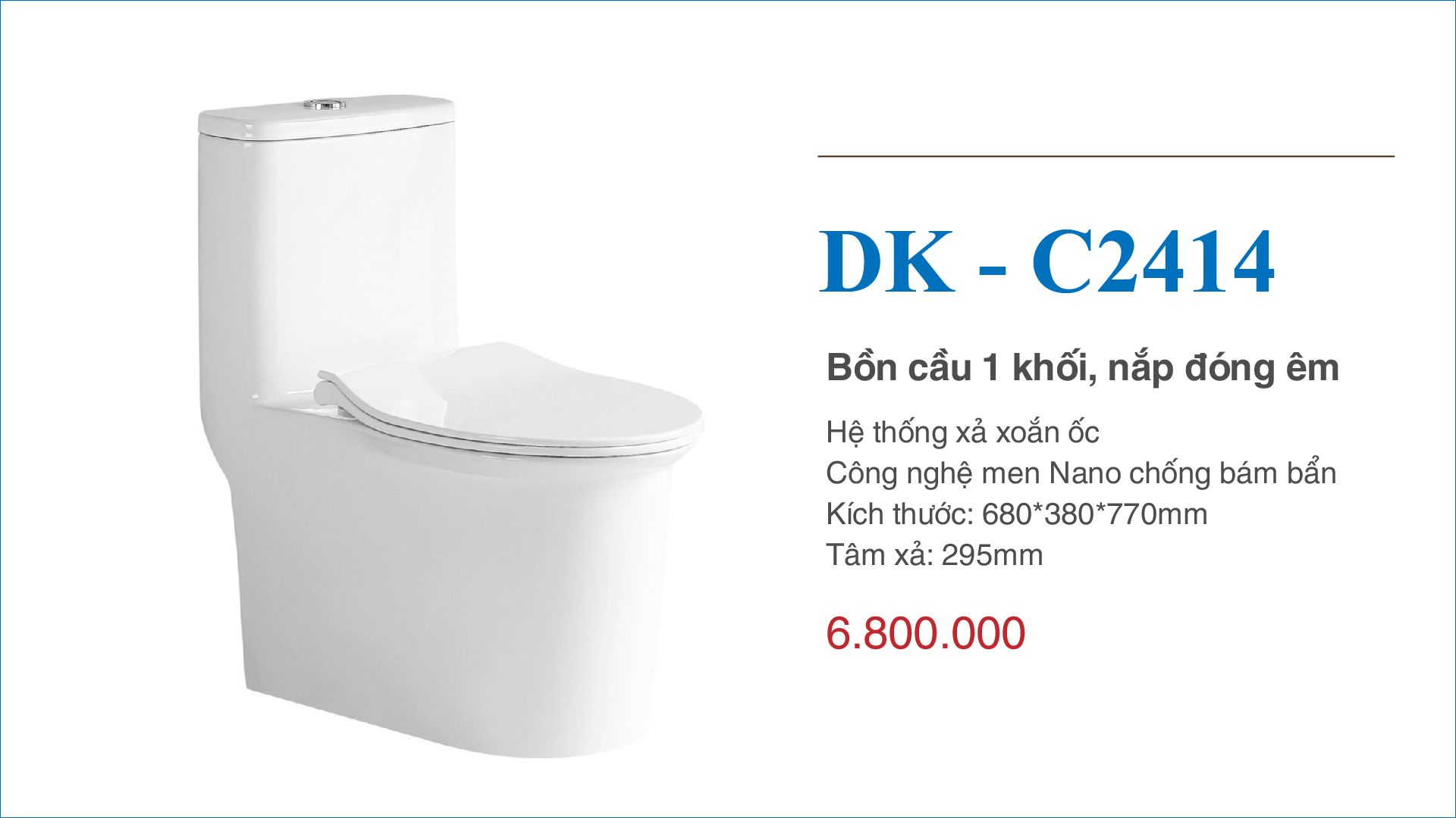 Review bồn cầu 1 khối DK C2414 thuộc Thiết Bị Phòng Tắm DK
